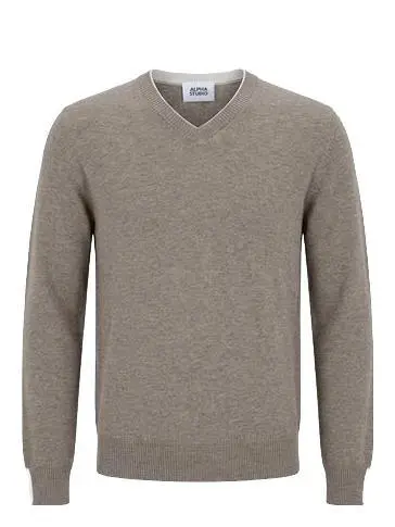 Alpha Studio Geelong Wool V-neck Sweater - Grey