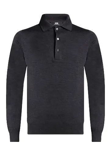 Alpha Studio Merino Wool Long Sleeve Polo - Grey