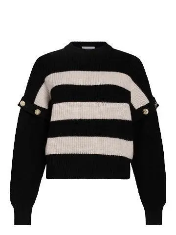 ANNA MOLINARI Merino Wool Striped Sweater - Black