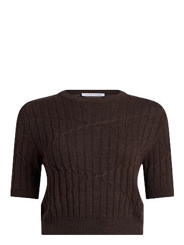 CARACTÈRE Cable Knit Short Sleeve Sweater - Brown