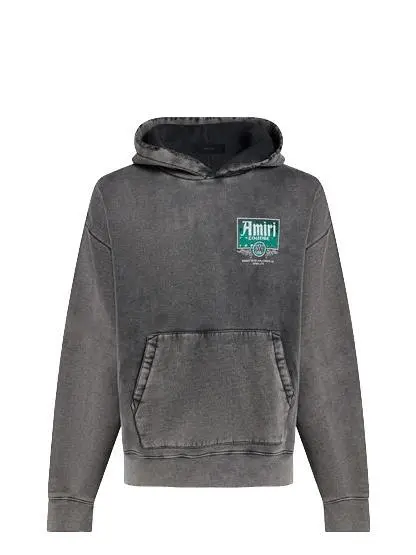 Amiri Distressed Cotton Hoodie With Appliqué And Print - Grey