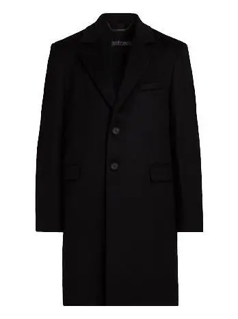 Just Cavalli Single-breasted Coat In Wool, Polyamide, And Cashmere - Black