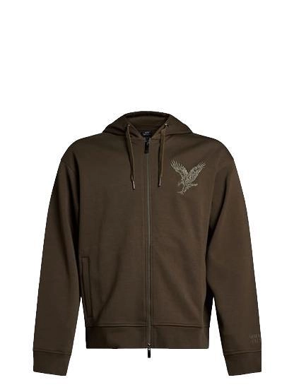 Armani Exchange Embroidered Zip-up Hoodie - Beige