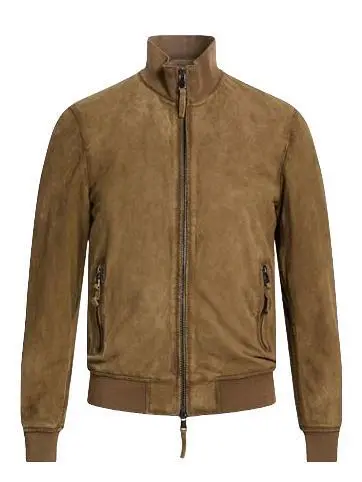 SWORD 6644 Suede Bomber Jacket With Zipped Pockets - Brown