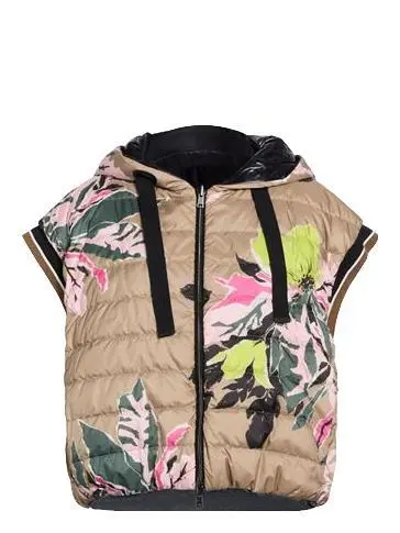 Herno Polyester Vest With Floral Print And Hood - Beige