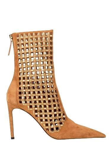 SERENA UZIYEL Embellished Suede Ankle Boots - Camel