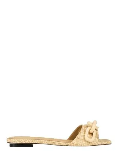 SERENA UZIYEL Textile Fibers Slide Sandals With Chain Detailing - Beige
