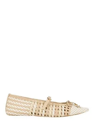 ODISSI Two-tone Leather Mary Jane Flats With Bow Detailing - Beige