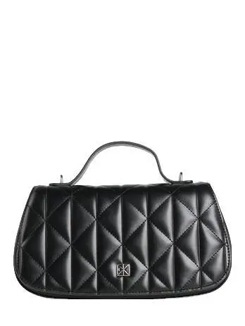 Calvin Klein Quilted Flap Handbag With Chain Strap - Black