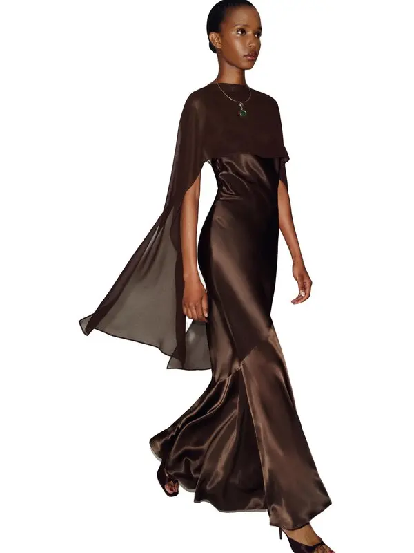 REFORMATION Petites Tiffani Silk Dress - Brown