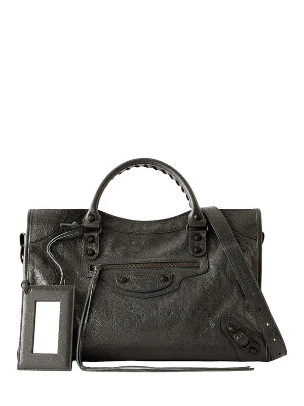 Balenciaga Le City Medium Embellished Crinkled-leather Shoulder Bag - Gray