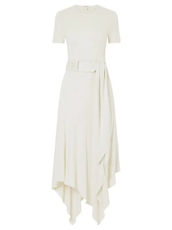 Alaïa Asymmetrical Belted Jersey Midi Dress - Neutrals