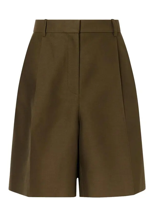 Khaite Auggie Pleated Wool And Silk-blend Shorts - Green