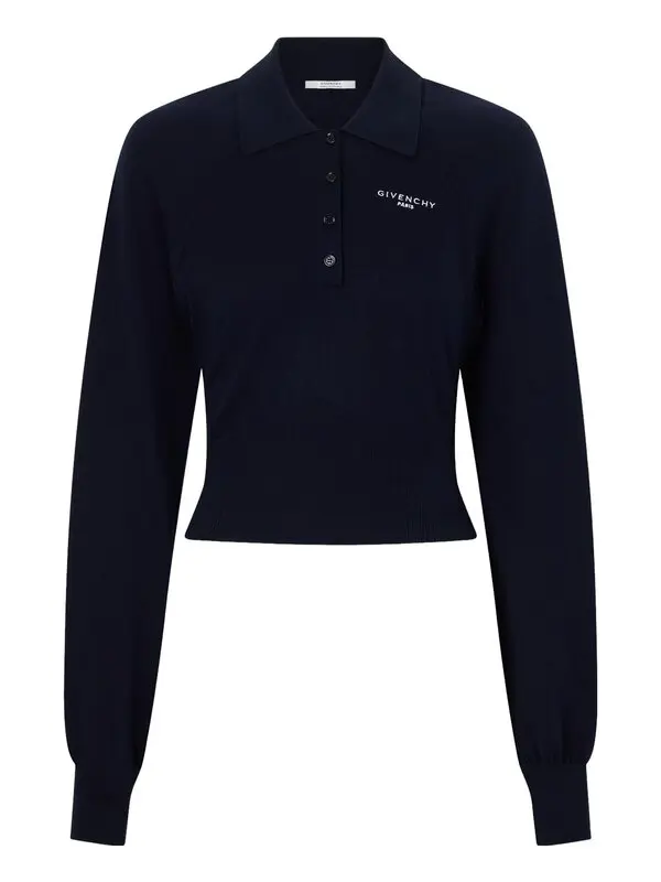 Givenchy Logo-embroidered Cotton And Silk-blend Cropped Polo Sweater - Blue