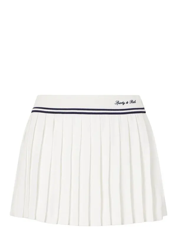 SPORTY & RICH Abigail" Pleated Embroidered Mini Skirt - Neutrals