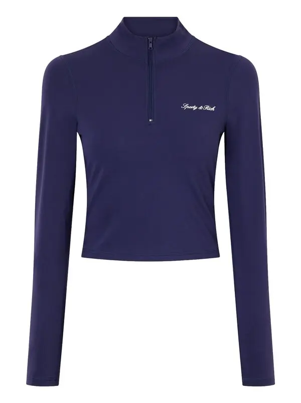 SPORTY & RICH Cropped Half-zip Jacket With Logo Appliqu - Blue