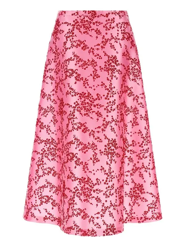 Alberta Ferretti Mikado Floral Print Midi Skirt - Pink