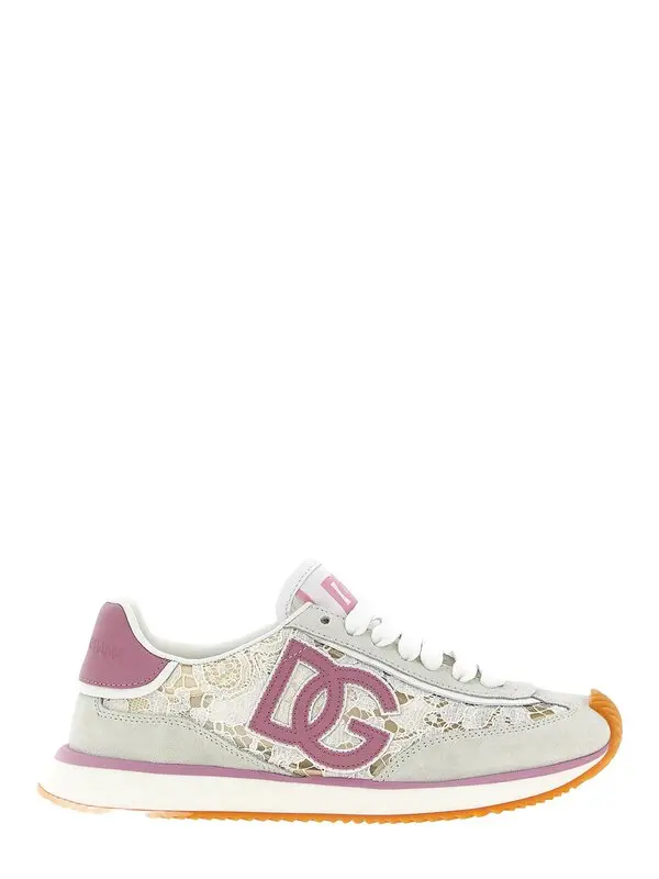 Dolce & Gabbana Dg Cushion' Lace And Suede Sneakers - Pink
