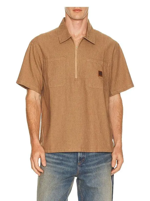 Brixton Brakeman Half Zip Short Sleeve Shirt In . Also - Brown