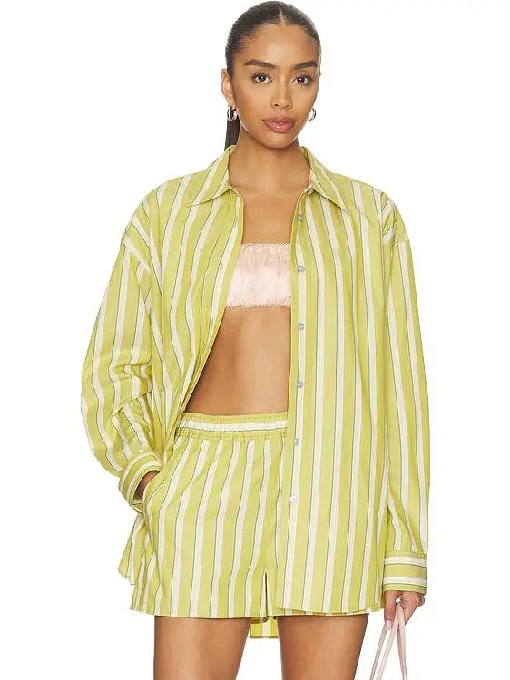 LA LIGNE Oversized Striped Poplin Shirt - Olive