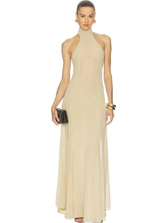 Delfi Sahara Georgette Halter Dress - Sand