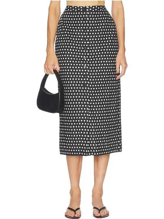 FRAME Polka Dot Midi Skirt - Black Multi
