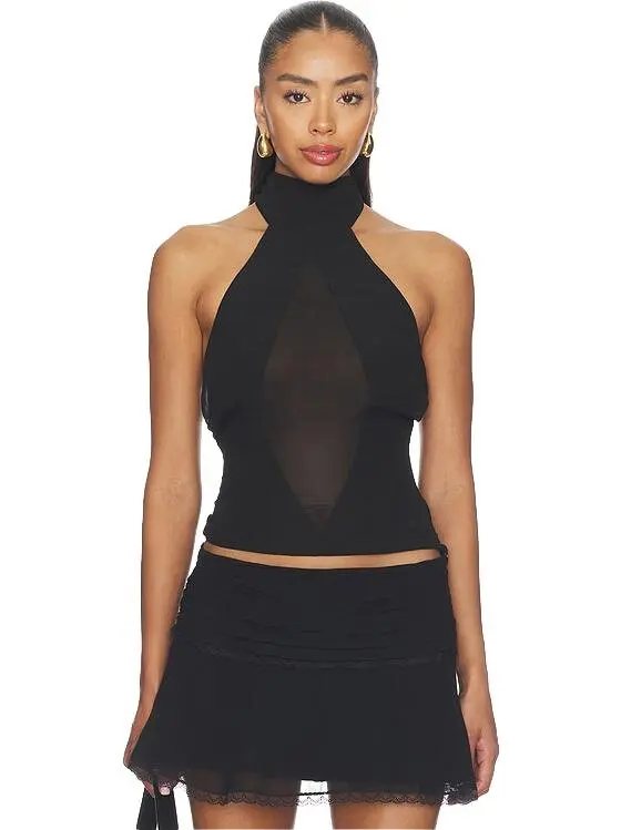 GUIZIO Koemi Halterneck Top With Lace Trim - Black