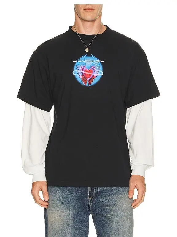 PHILCOS Journey Pink Heart Layered Tee In Black - Multi