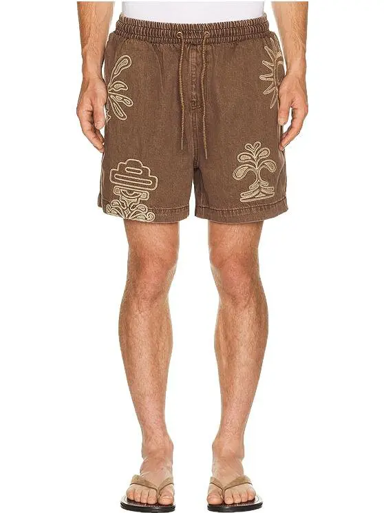 Agua Bendita Cece" Embroidered Cotton Shorts - Brown