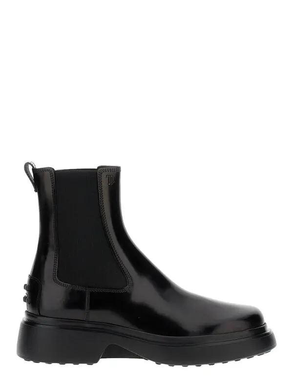 TOD'S Calfskin Leather Ankle Boots With Embossed Monogram - Nero