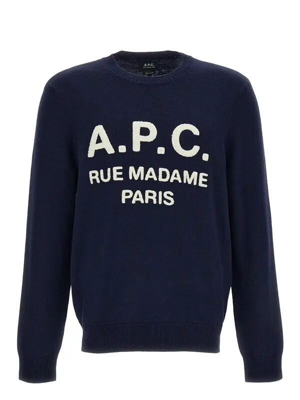 A.p.c. Long-sleeved Crew-neck Wool Sweater With Embroidered Logo - Blu