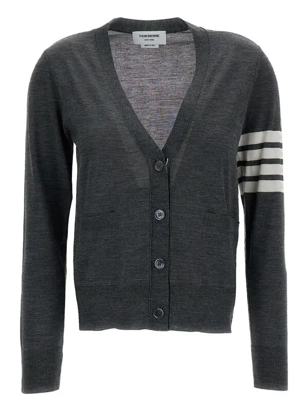 Thom Browne V-neck Cardigan With 4-bar Detail - Grey