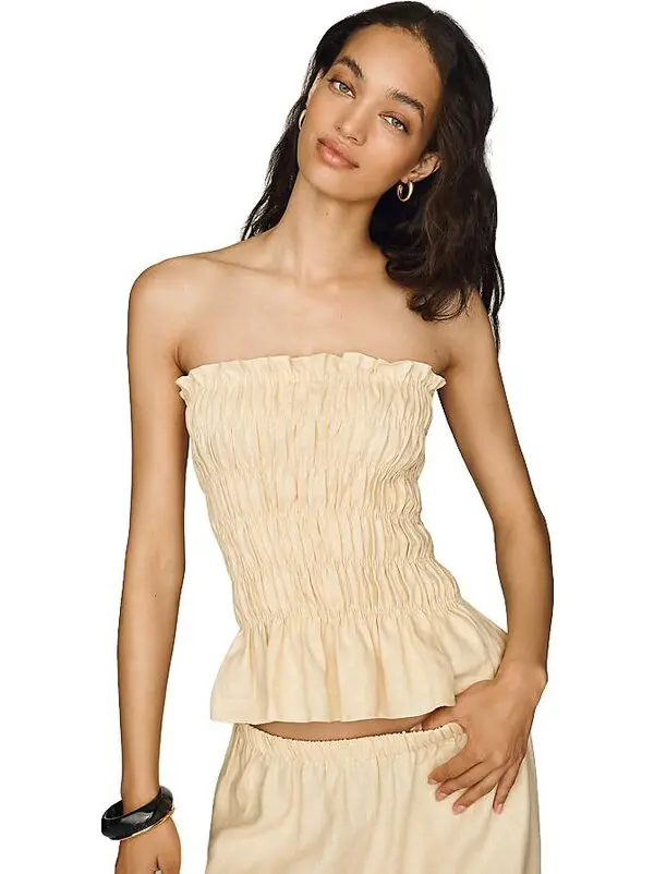 Faithfull The Brand Tiera Smocked Linen Top - Daffodil
