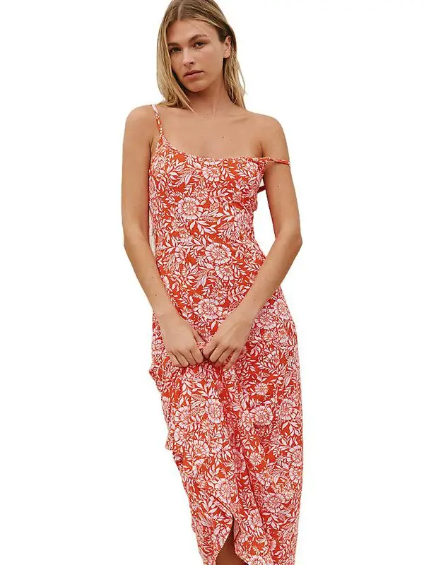 Z Supply Charisma Cotton Midi Dress - Red Pattern