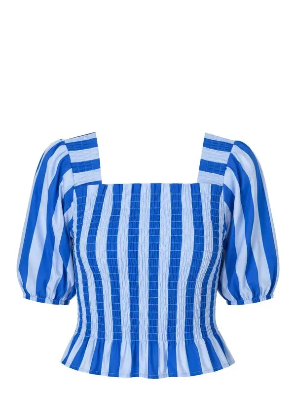 MIND TRAVELER Beth Striped Puff Sleeve Top - Blue