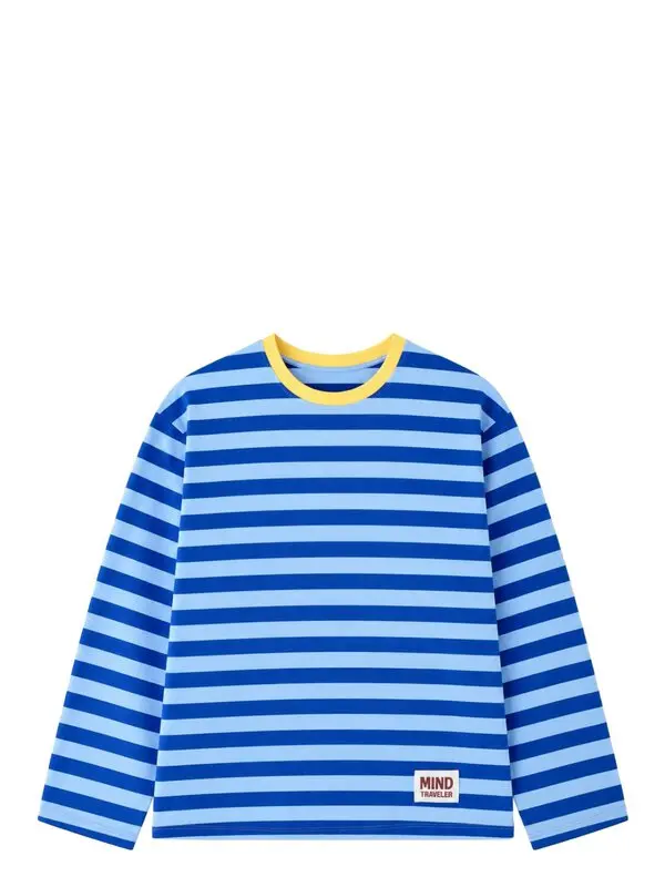 Mind Traveler Long-sleeve Striped T-shirt With Contrasting Collar - Blue