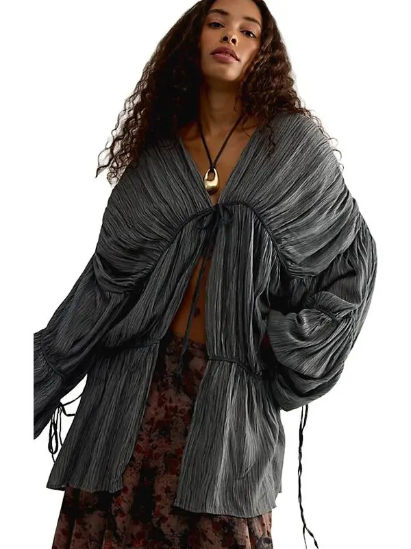 Free People Juliet Sheer Tie-front Duster Top - Black