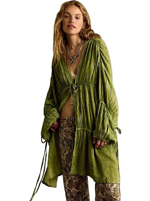 Free People Juliet Sheer Tie-front Duster Top - Moss