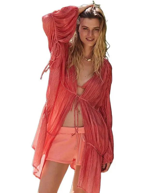 Free People Juliet Sheer Tie-front Duster Top - Watermelon