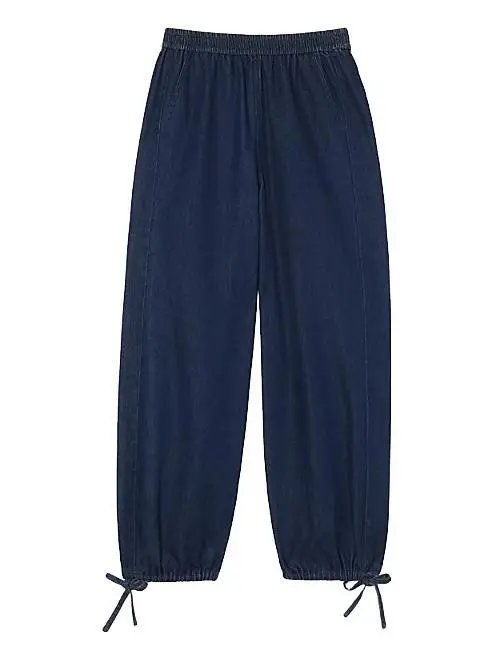 Whistles Tie-hem Balloon-leg Cotton-blend Trousers - Navy