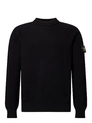 Stone Island Ribbed Compass-badge Cotton Jumper - Black