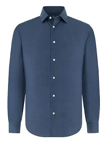 Boggi Milano Long-sleeve Regular-fit Linen-blend Shirt - Blue
