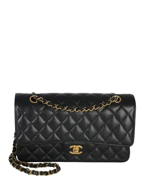 Chanel Quilted Caviar Classic Double Flap Shoulder Bag - Black