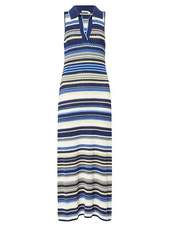 Simkhai Kerrin Collared Cotton-knit Midi Dress - Midnight Multi