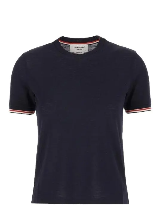 Thom Browne Rwb Striped Knitted T-shirt - Navy