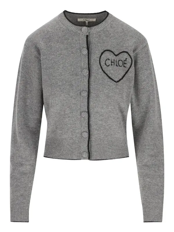 Chloé Cropped Heart Logo Cardigan - Gray
