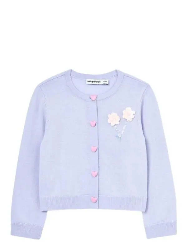 SELF-PORTRAIT Long Sleeve Cardigan With Floral Embellishments - Blue