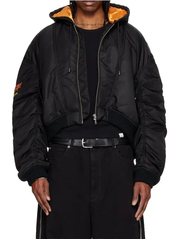 LU'U DAN Distorted Ma1 Hooded Bomber Jacket - Black