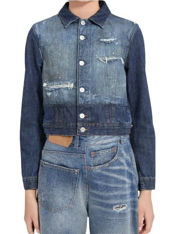 MAISON MARGIELA Cropped Denim Jacket With Signature Stitching - Blue