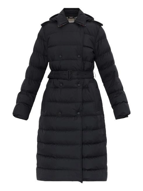 Burberry Double Breasted Belted Quilted Down Coat With Hood - No